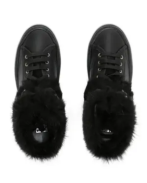FERRAGAMO Lace-up High-top Boots With Fur Trim