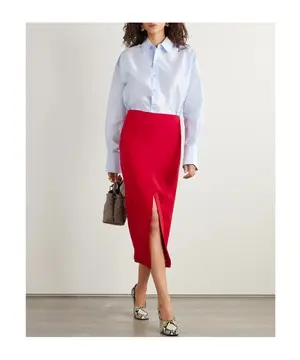 Carven Crepe Midi Skirt With Front Split