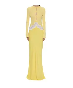 Christopher Esber Long Sleeve Knotted Lace Embellished Maxi Dress - Yellow