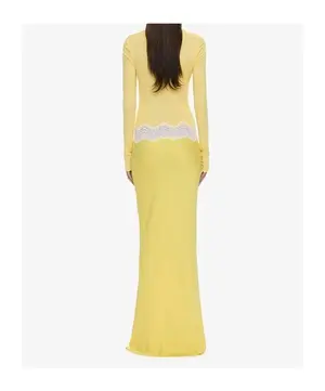 Christopher Esber Long Sleeve Knotted Lace Embellished Maxi Dress - Yellow