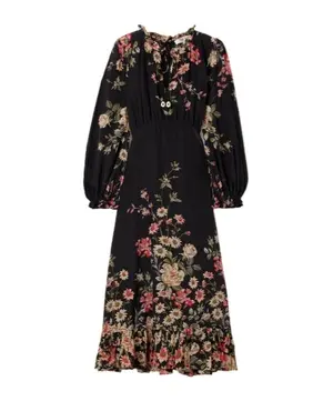 Sea Ruffled Floral Print Midi Dress - No