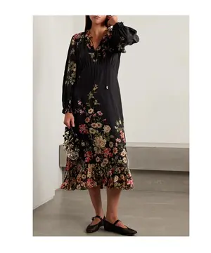 Sea Ruffled Floral Print Midi Dress
