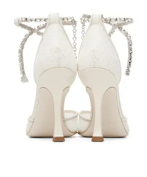 JIMMY CHOO Stevie 100 Pointed Toe Stiletto Heels With Chain Ankle Strap - Ivory White