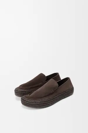 Loewe Suede And Raffia Loafer - Black