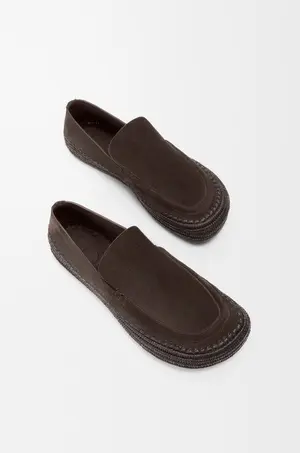 Loewe Suede And Raffia Loafer - Black