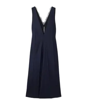 Carven Wool-flannel And Crinkled-satin Midi Dress