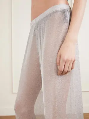 Staud Ali Metallic Knit Wide-leg Pants - Silver