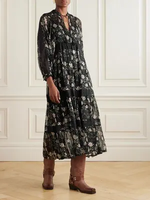 Sea Mid-length Floral Lace-trimmed Dress