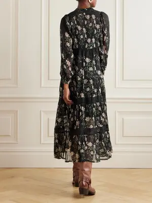Sea Mid-length Floral Lace-trimmed Dress