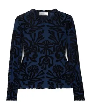 Sea Velvet Top With Abstract Floral Pattern