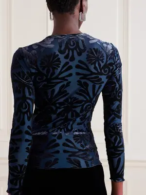 Sea Velvet Top With Abstract Floral Pattern