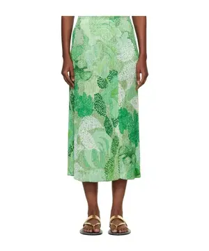 Issey Miyake Pleated Midi Skirt With Floral Print