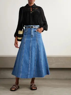 Sea Lace-trimmed Crinkled Crepon Blouse