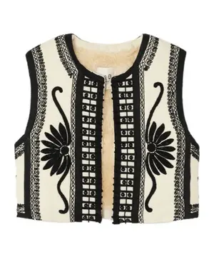 Sea Embroidered Cropped Vest - Black