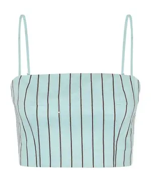 Staud Federico Cropped Striped Top - Blue