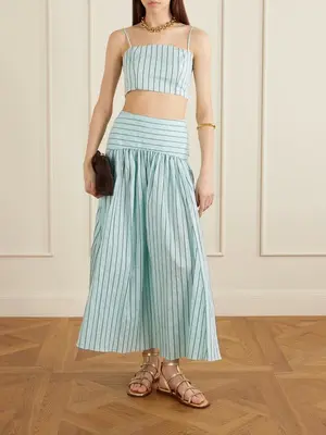 Staud Federico Cropped Striped Top - Blue