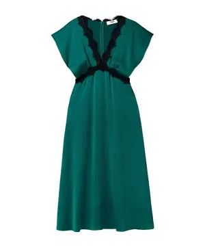 Sea Midi Dress With Lace Trim - No