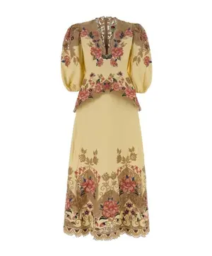 Farm Rio Embroidered V-neck Midi Dress - Nude