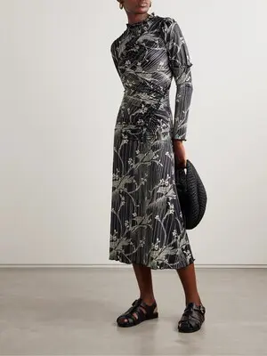 Sea Wrinkled Printed Mid-length Dress