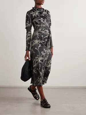 Sea Wrinkled Printed Mid-length Dress