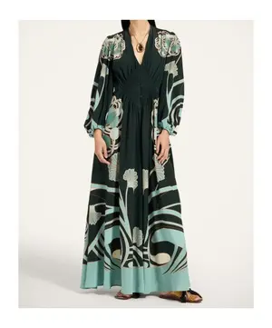 La DoubleJ Long Camerino Printed Maxi Dress - Black