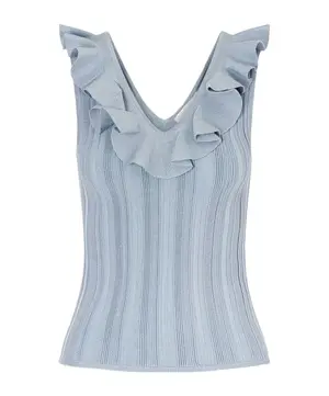 Zimmermann Aster Metallic Ruffled V-neck Top - Blue