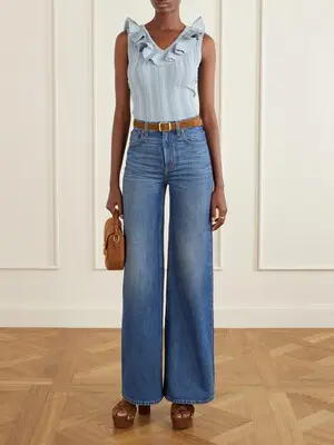 Zimmermann Aster Metallic Ruffled V-neck Top - Blue