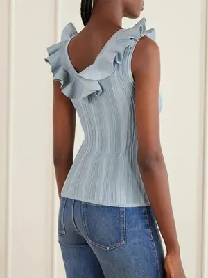 Zimmermann Aster Metallic Ruffled V-neck Top - Blue