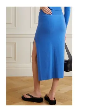 FRAME Elastic Waist Midi Skirt With Side Slit