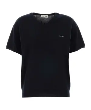 Miu Miu V-neck Short Sleeve Knitted Jumper - Black