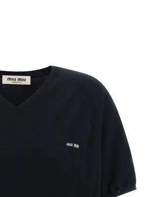 Miu Miu V-neck Short Sleeve Knitted Jumper - Black