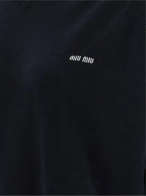 Miu Miu V-neck Short Sleeve Knitted Jumper - Black