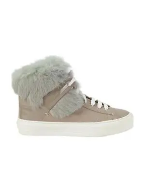 FERRAGAMO Lace-up High-top Sneakers With Fur Trim