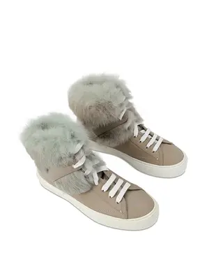 FERRAGAMO Lace-up High-top Sneakers With Fur Trim