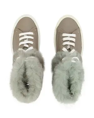 FERRAGAMO Lace-up High-top Sneakers With Fur Trim