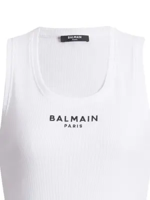 Balmain Embroidered Ribbed Vest Top - White
