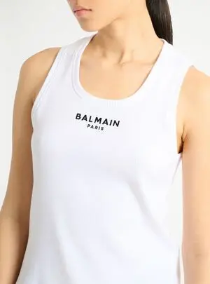 Balmain Embroidered Ribbed Vest Top - White