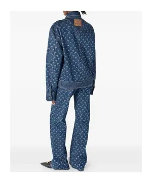 MARINE SERRE Belted Moon-print Denim Jacket