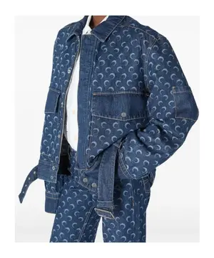 MARINE SERRE Belted Moon-print Denim Jacket