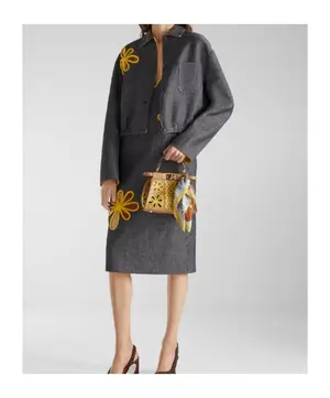 Fendi Cropped Flower-appliqué Denim Jacket - Blue