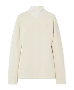 Carven Fringed Scarf-detailed Silk-trimmed Wool-blend Blouse - No