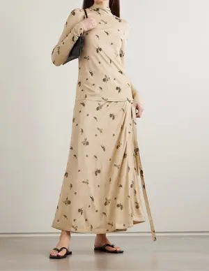 TOTEME Floral Print Draped High Neck Top