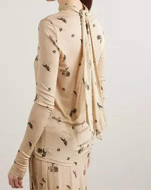 TOTEME Floral Print Draped High Neck Top