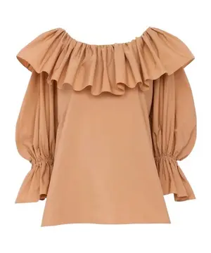 Chloé Off-the-shoulder Ruffled Poplin Top - Nude