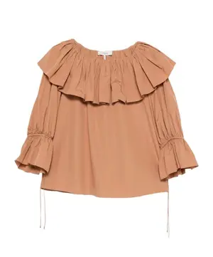 Chloé Off-the-shoulder Ruffled Poplin Top - Nude