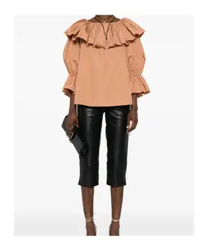 Chloé Off-the-shoulder Ruffled Poplin Top - Nude