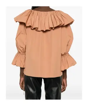 Chloé Off-the-shoulder Ruffled Poplin Top - Nude