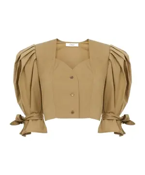 Chloé Cropped Puff-sleeve Top With Tie Cuffs