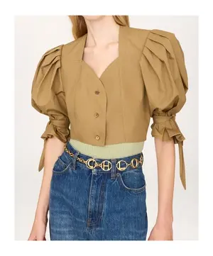 Chloé Cropped Puff-sleeve Top With Tie Cuffs