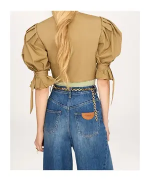 Chloé Cropped Puff-sleeve Top With Tie Cuffs